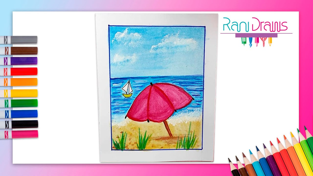 Cómo dibujar un PAISAJE DE PLAYA con acuarela - Paso a paso - YouTube