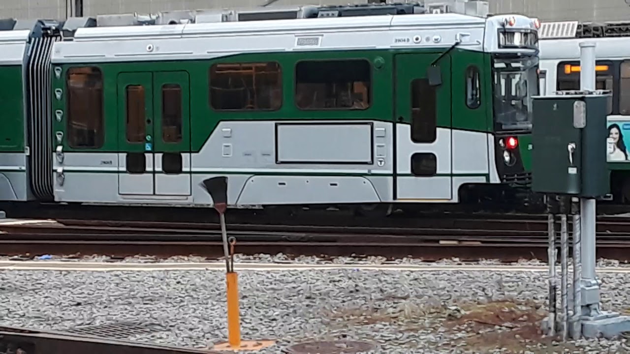 Boston MBTA Green Line new cars at Riverside Station train depot ( Jan ...