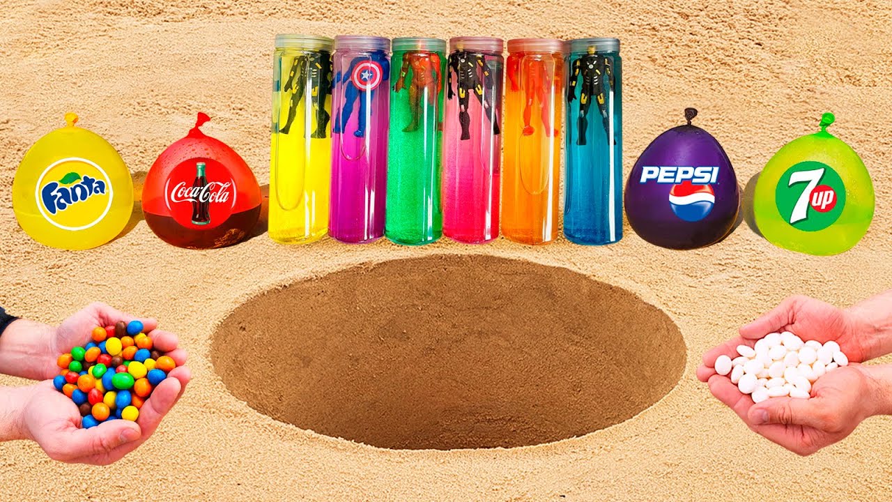 Captain America, Iron Man, Spider Man vs Balloons Coca Cola, Pepsi, 7Up ...