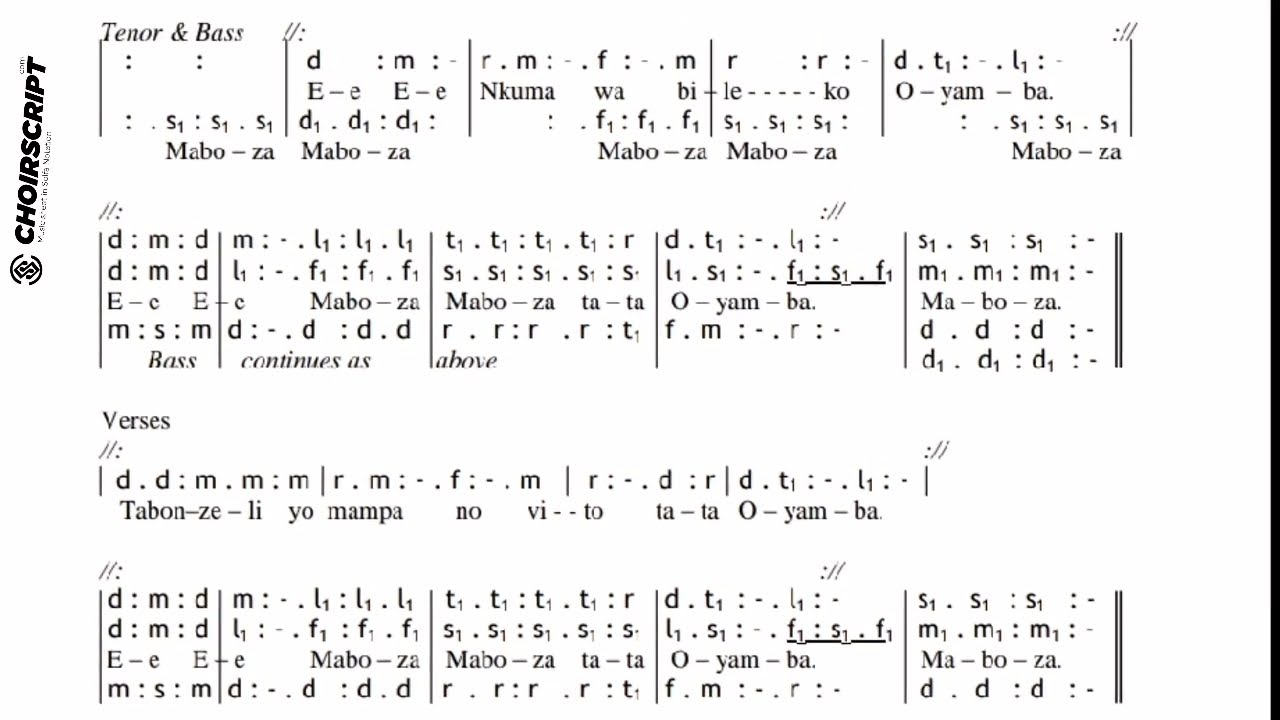 MABOZA MABOZA Solfa notation music Chords - Chordify