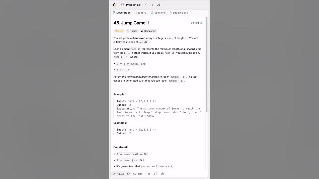 Leetcode 45 Solved Using Javascript π Javascript Leetcode Coding 9333