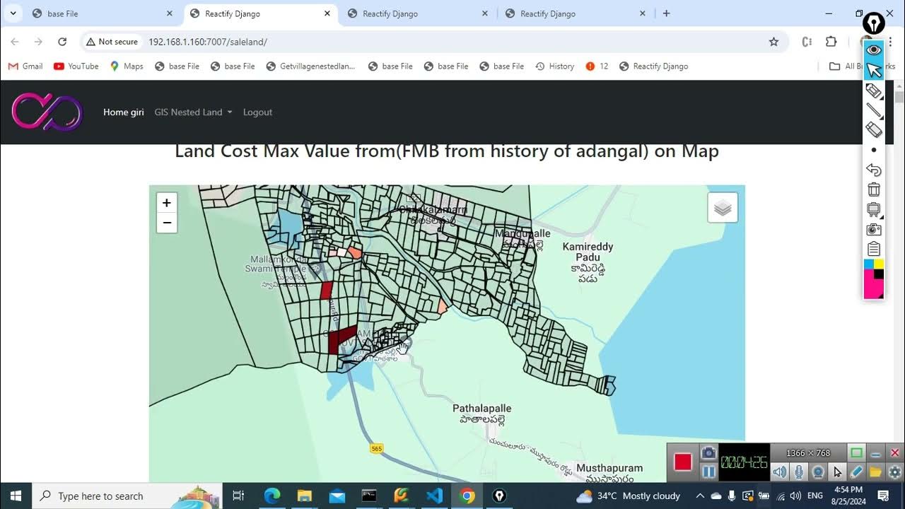 Using GIS Django Village Map Analysis uses Case meebhoomi(Current Land cost of Village) Using ...