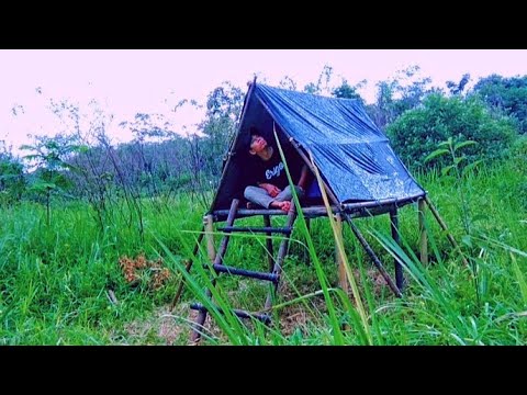 CAMPING HUJAN ~ MEMBUAT SHELTER DI ATAS RUMPUT ILALANG ~ BUSCHRAFT,ASMR ...