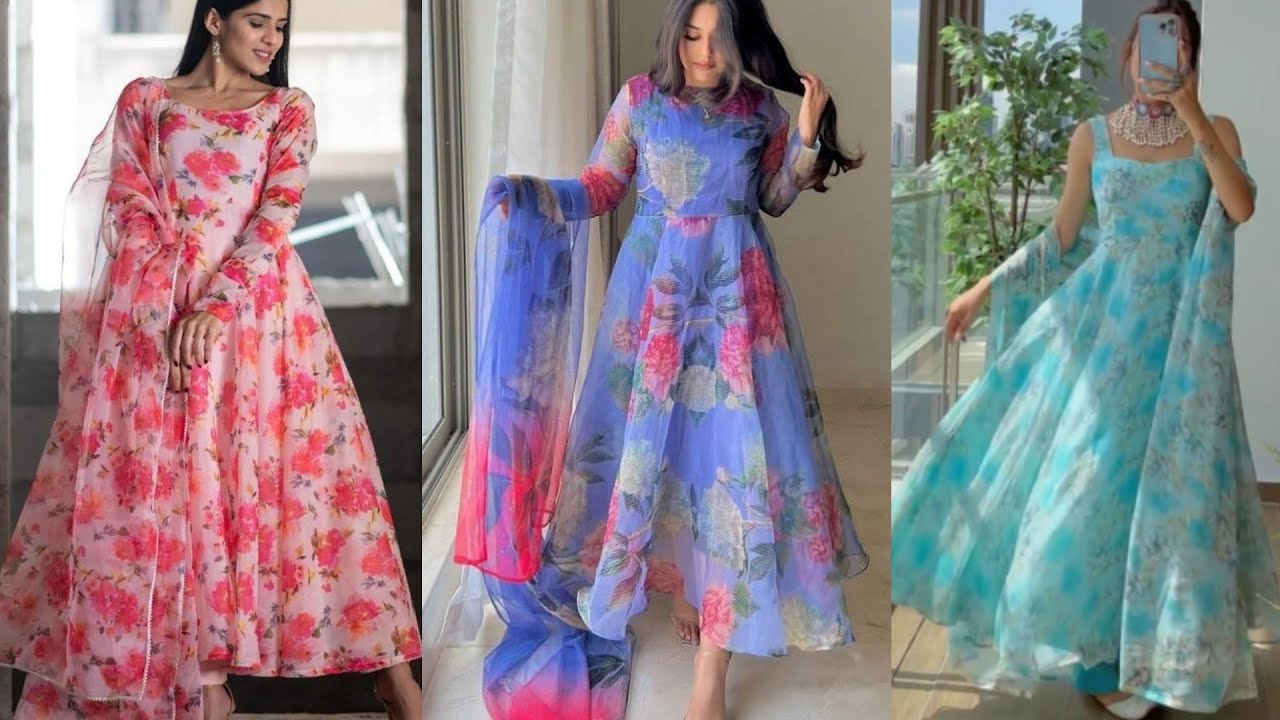 Beautiful Printed Organja Suit Designs ||Floral Printed Suit || Printer Anarkali Palazzo Designs ...