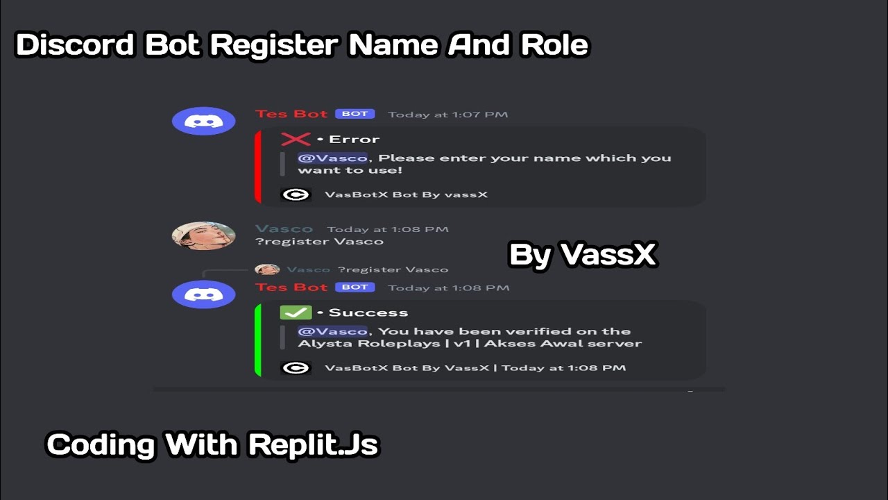 SCRIPT BOT REGISTER NAME AND ROLE DISCORD | WITH REPLIT.JS | BY VASSX - YouTube