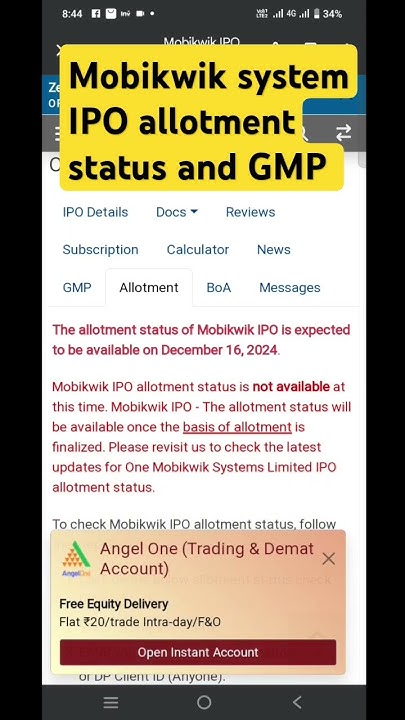 Mobikwik system IPO GMP Update ll Allotment Status check - YouTube
