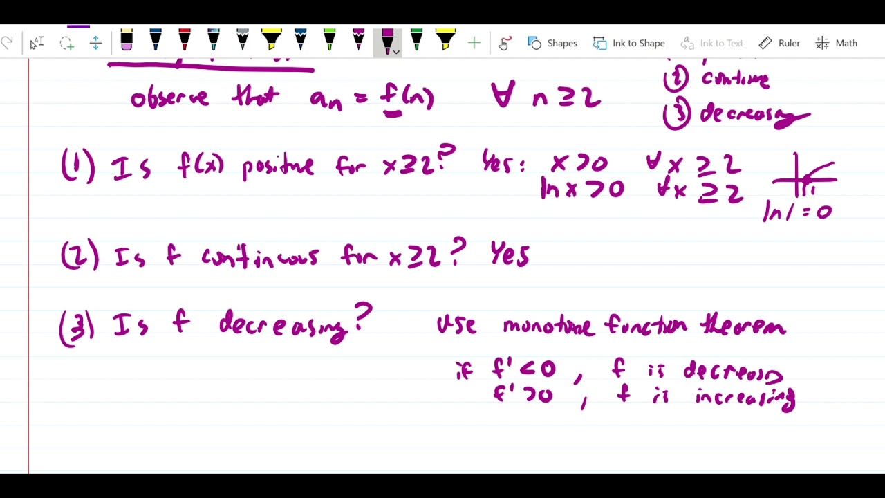 Integral test, DCT, LCT Integral test and 1 over n ln n - YouTube