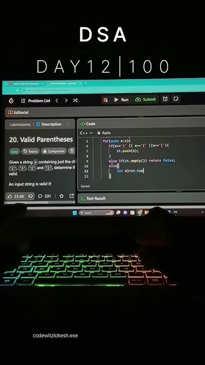Day 12/100 |Learning DSA👨‍💻:[Leetcode20:Valid Parenthesis]#dsa #coding #programming #code # ...