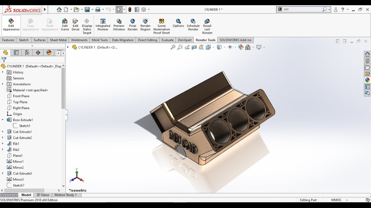 V type cylinder | IC Engine | solidworks tutorial - YouTube