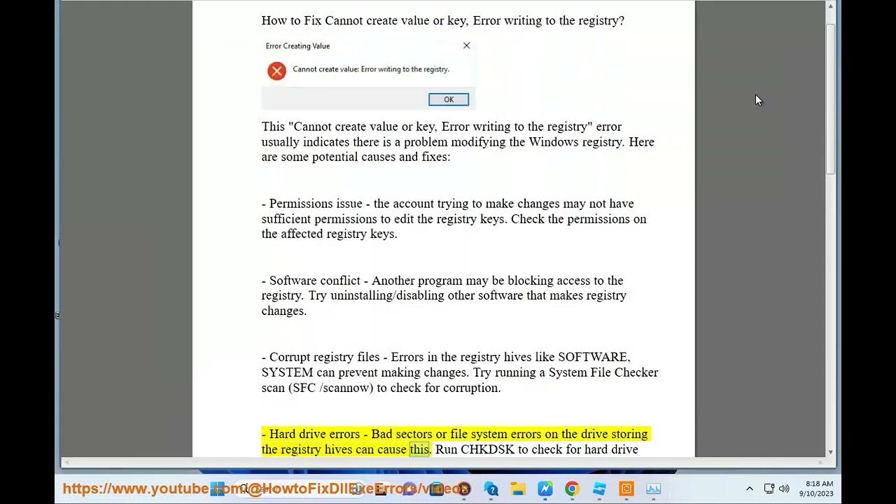 Fix Cannot create value or key, Error writing to the registry on Windows - YouTube