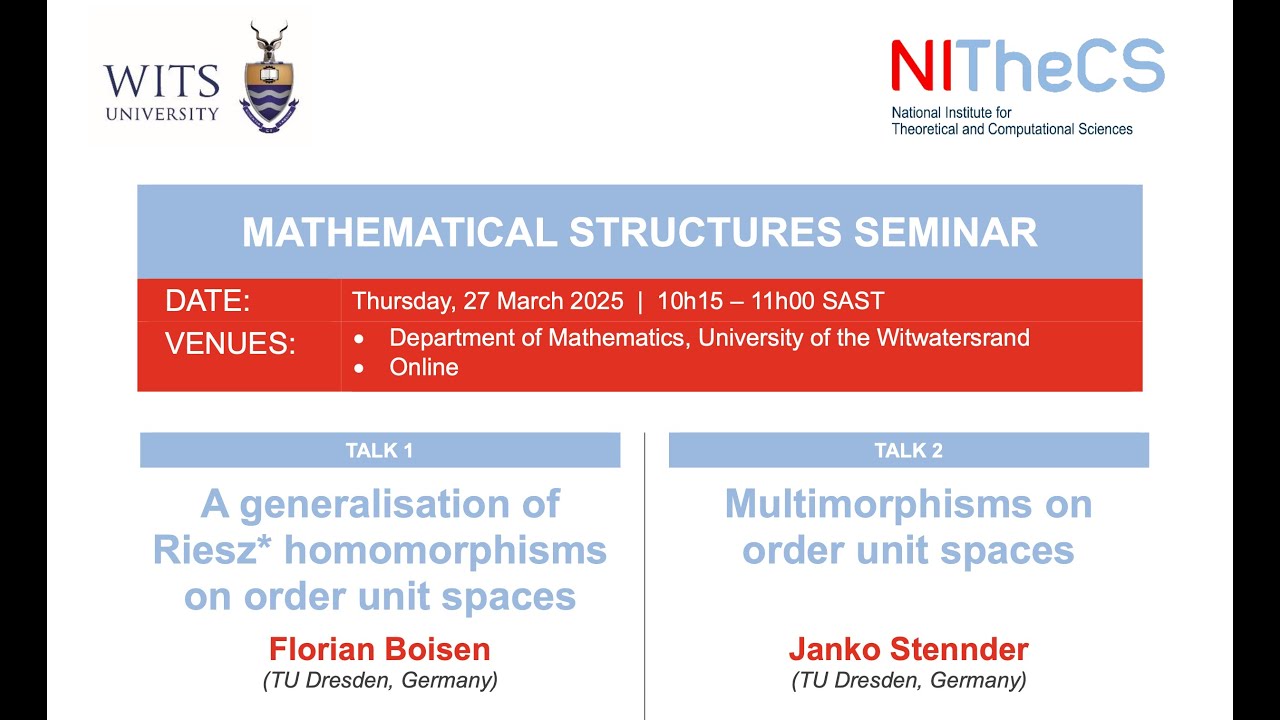 2025-03-27 - NITheCS & WITS Mathematical Structures Seminar - YouTube