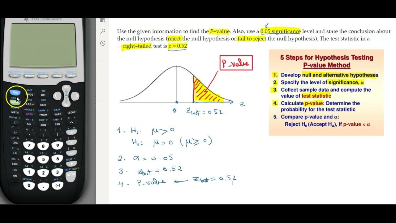 Hypothesis testing, P-Value Method (using TI-84 Calculator) - YouTube