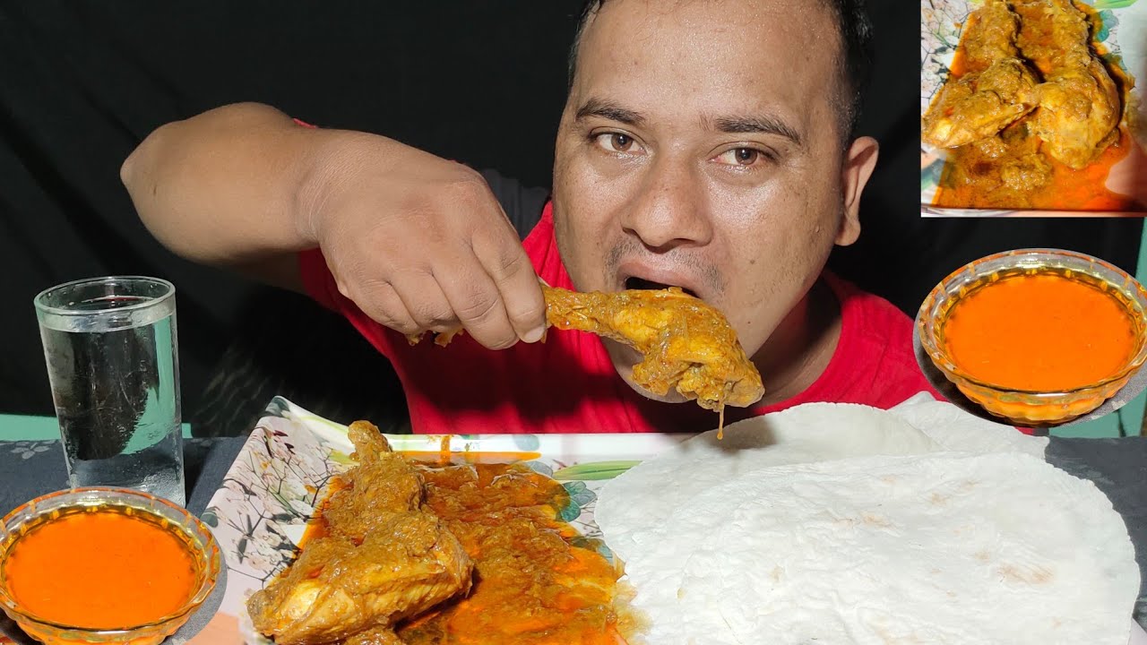 ASMR EATING FULL CHICKEN LEG PIECE, RICE FLOUR BREAD/চালের আটার রুটি ...