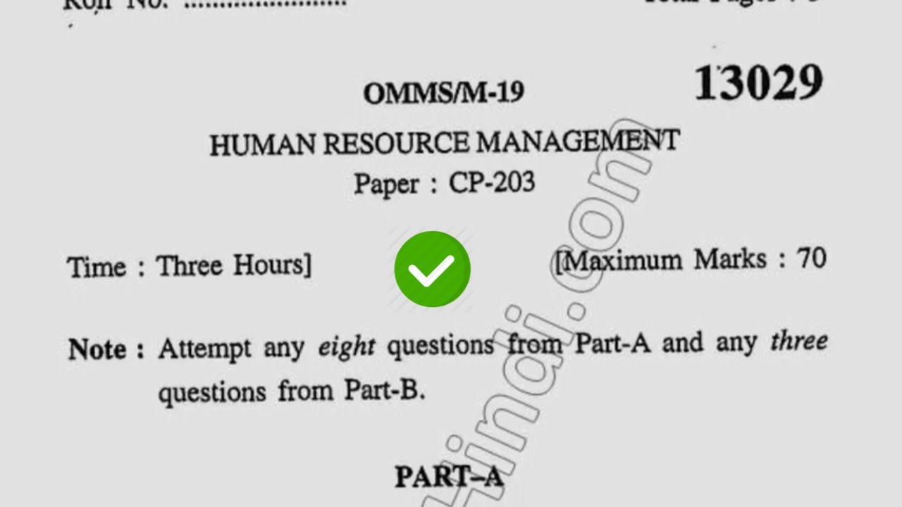 2019 Kuk MBA 2nd Sem Human Resource Management Question Paper - YouTube