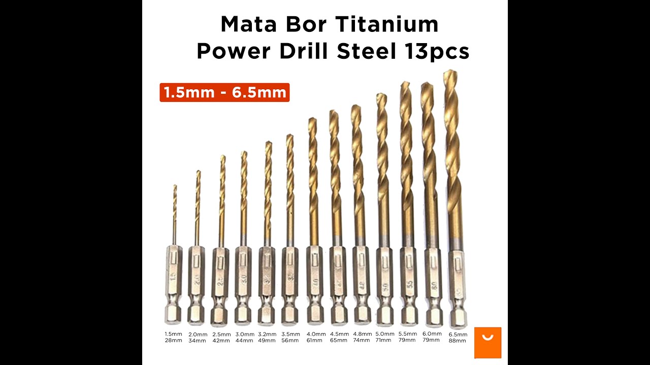 Mata Bor 1.5mm - 6.5mm Titanium Power Drill Steel 13pcs - YouTube