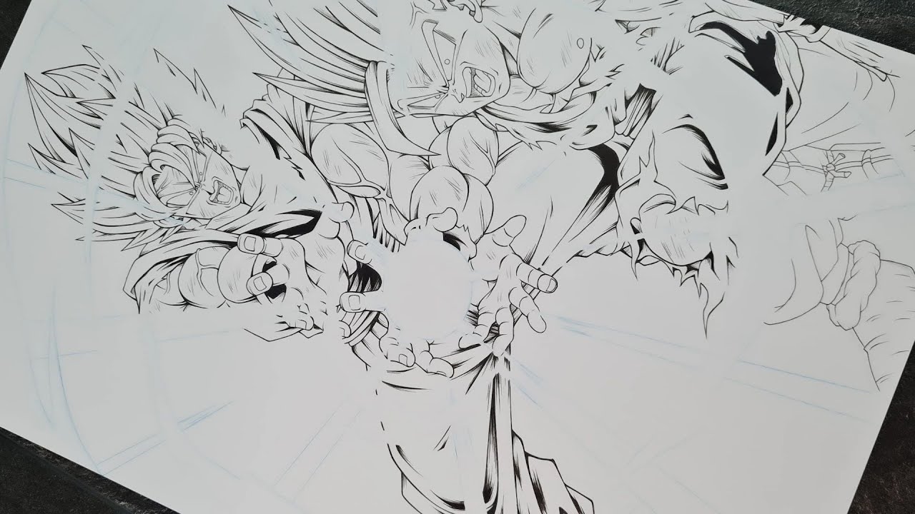Sketching & Inking GOKU & GOHAN Kamehameha in REAL TIME - YouTube