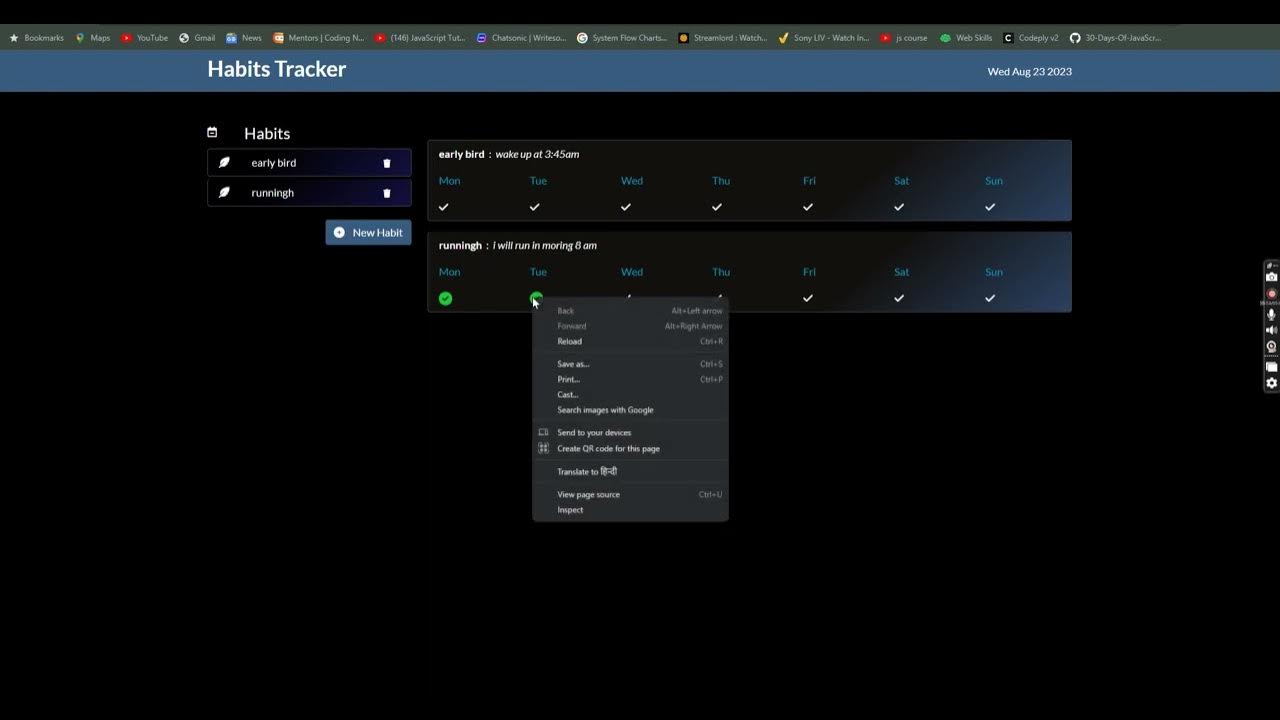 habit tracker(coding ninja) - YouTube
