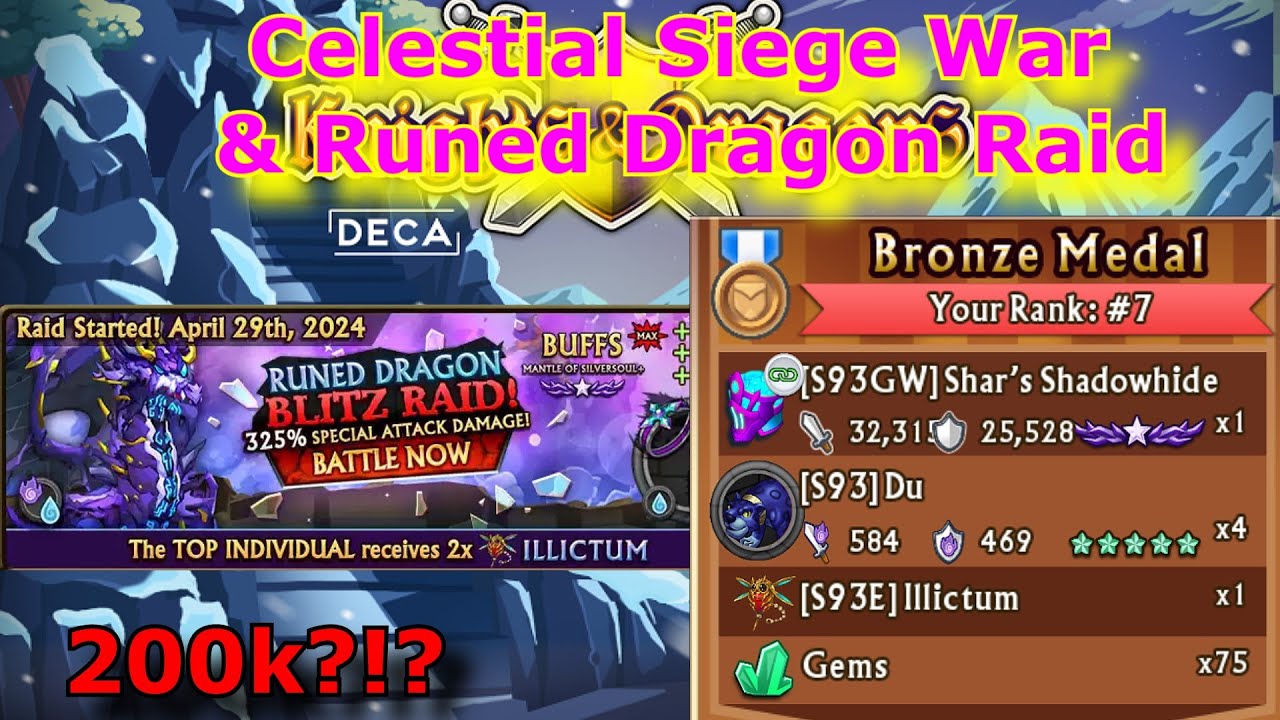 Celestial Siege War and Runed Dragon Raid - Knights and Dragons - YouTube