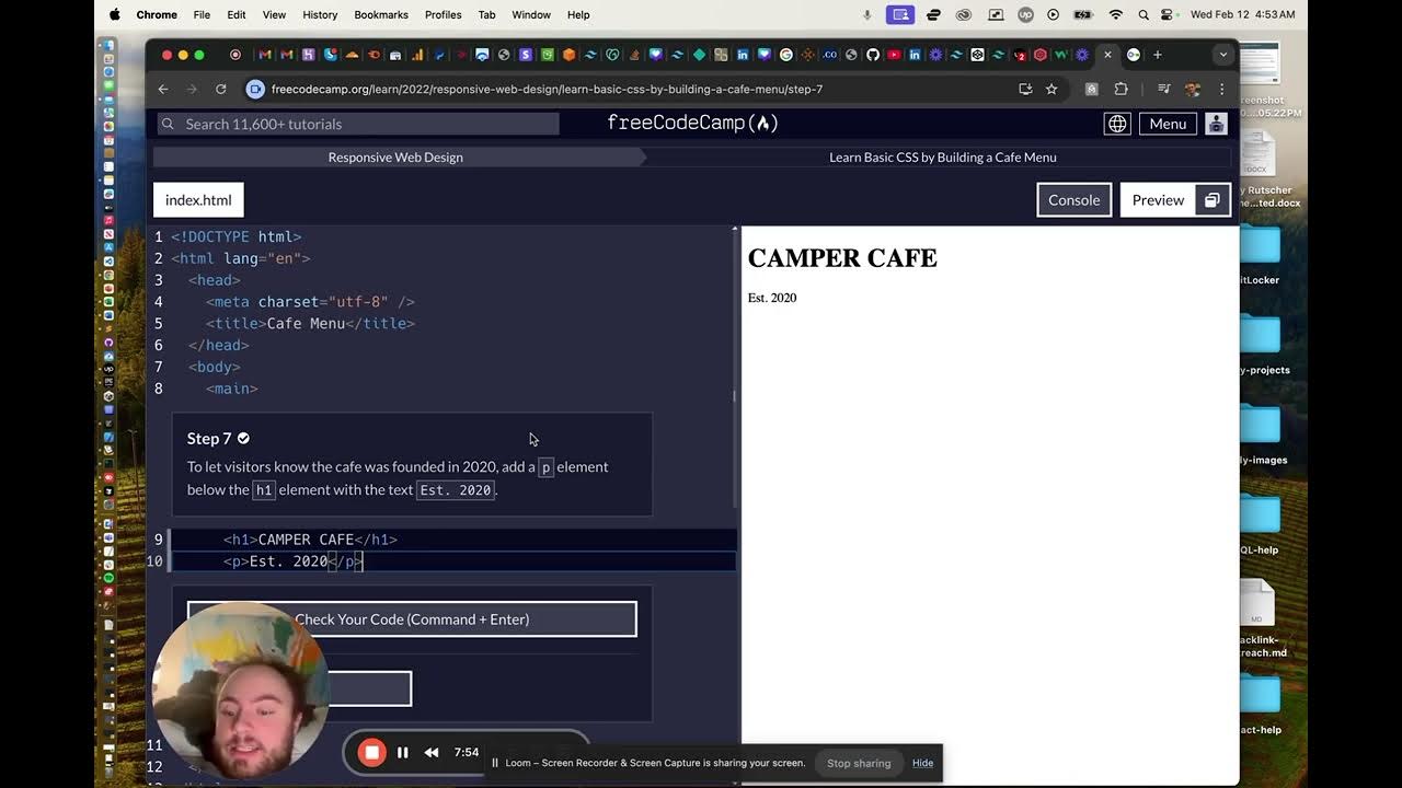 freeCodeCamp: Learn Basic CSS by Building a Cafe Menu Steps 1-30 - YouTube