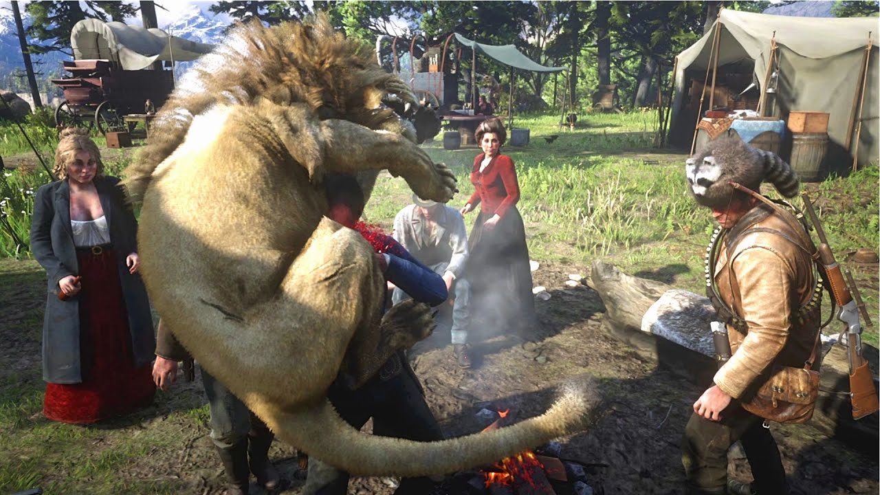 RDR2 - What if Arthur Brings a Lion To The Camp? - YouTube