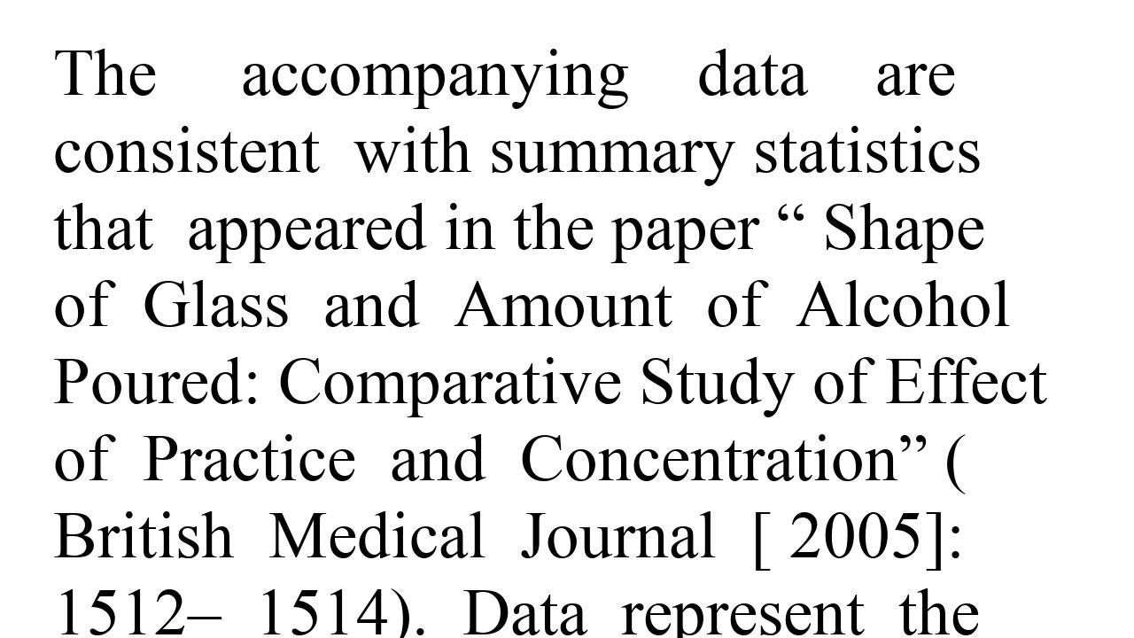 The accompanying data are consistent with summary statistics that ...