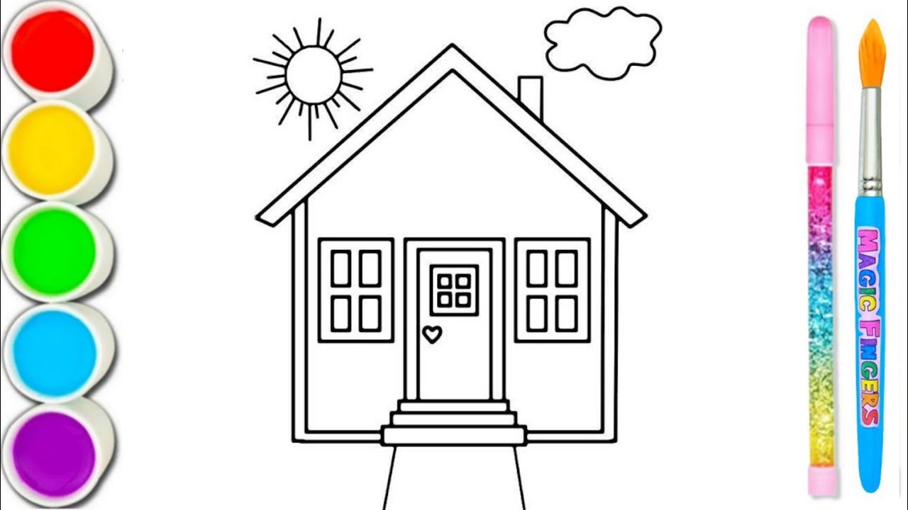House with sun Drawing, Painting, Coloring for Kids and Toddlers ...
