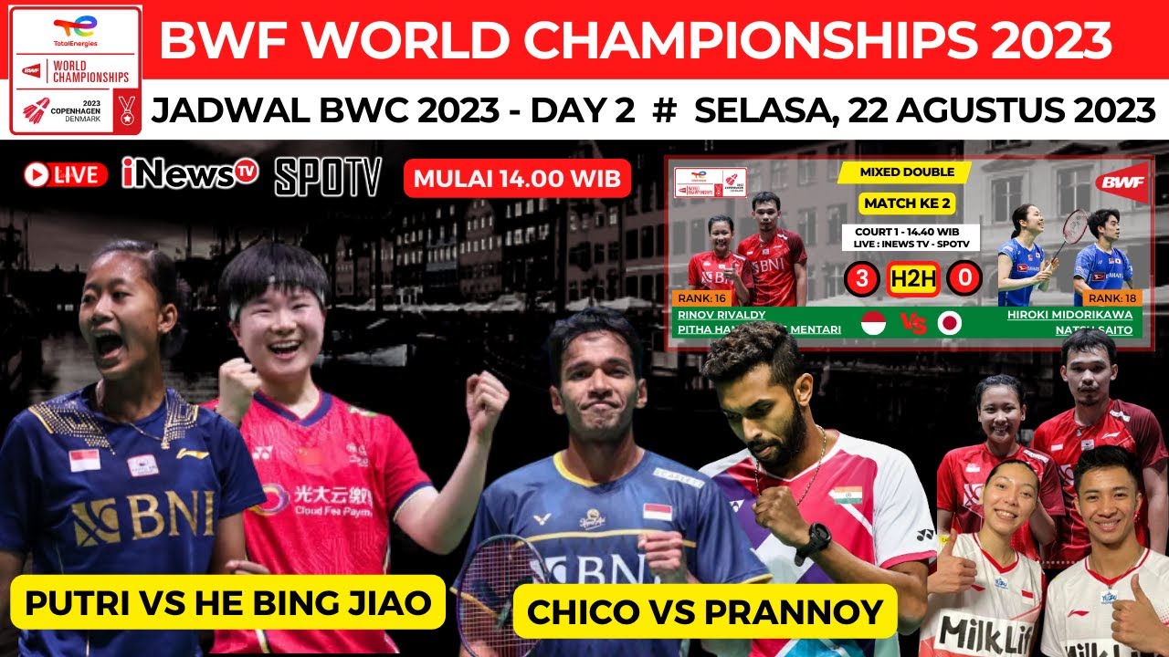 Jadwal BWF World Championships 2023 hari ini, day2 ~ Putri KW vs He ...