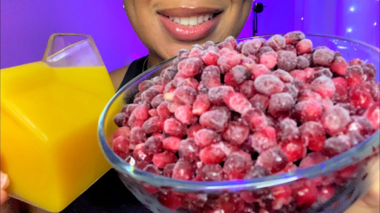 ASMR | Eating Frozen Pomegranate & Orange Juice 🍊 - YouTube