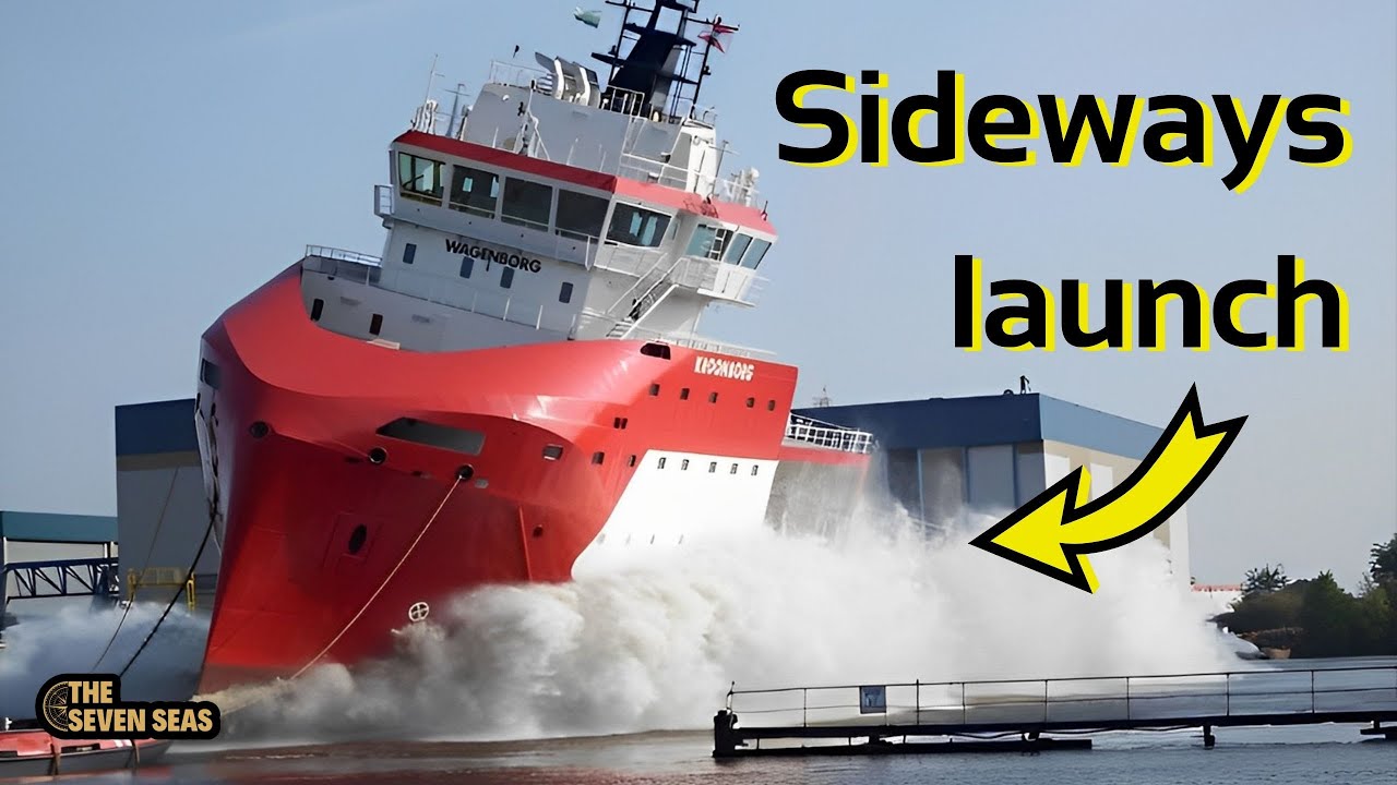 Sideways ship launch! - Launching a multi purpose offshore vessel - YouTube