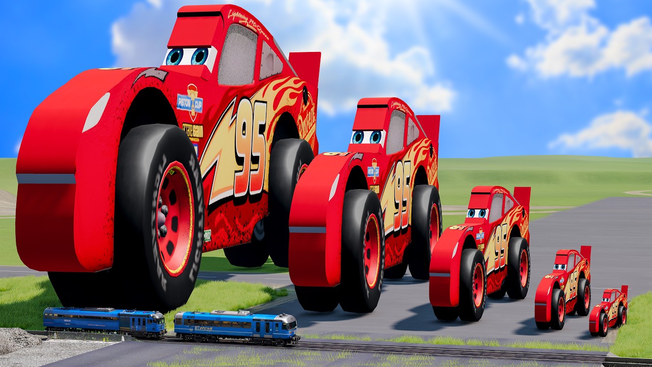 Big & Small 2D Lightning Mcqueen vs Trains | BeamNG.Drive - YouTube