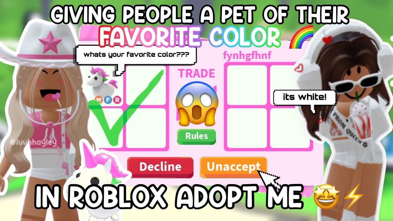GIVING PEOPLE A PET/ITEM OF THEIR FAVORITE COLOR IN ADOPT ME 🌈🤩 ...