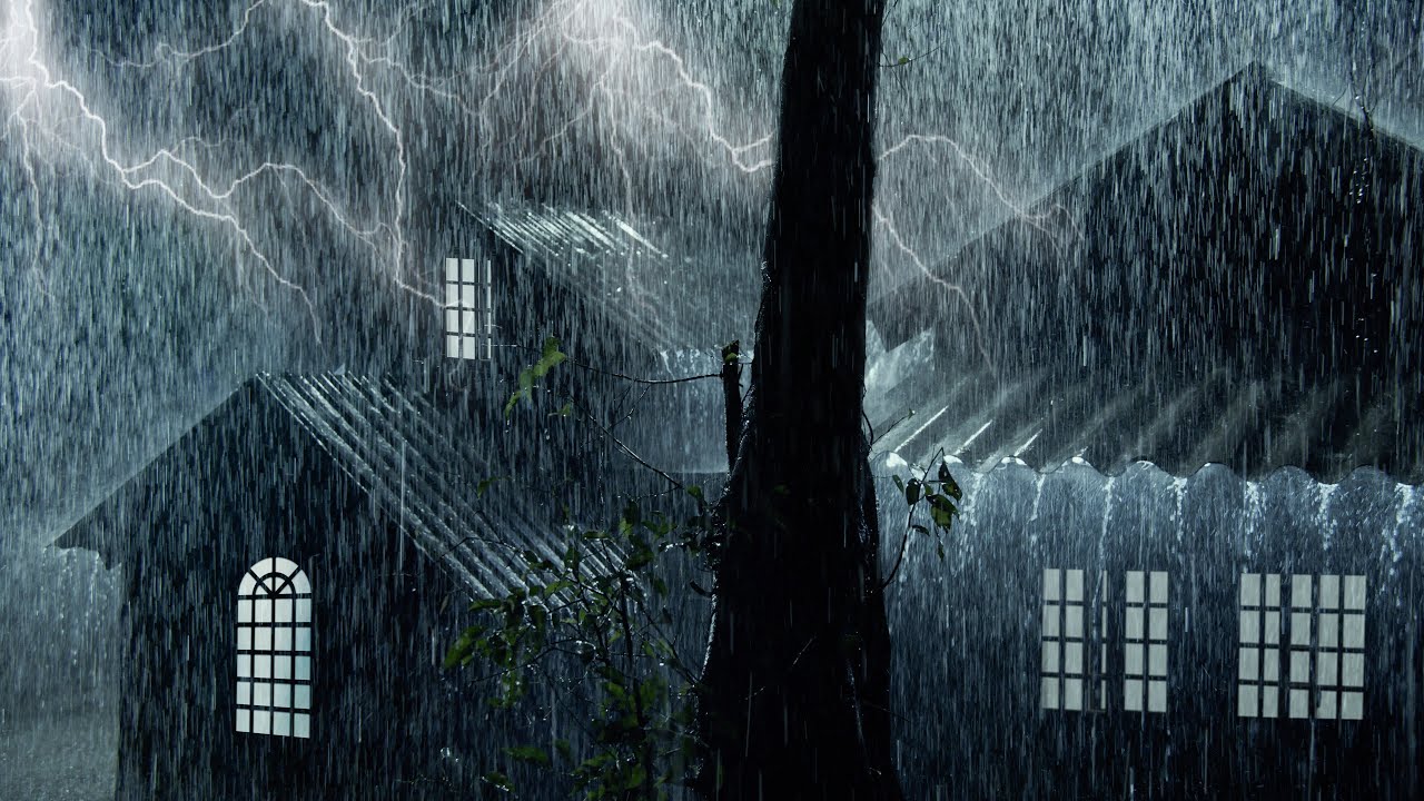 Intense Stormy Night to Sleep Instantly | Strong Rainstorm on Tin Roof ...