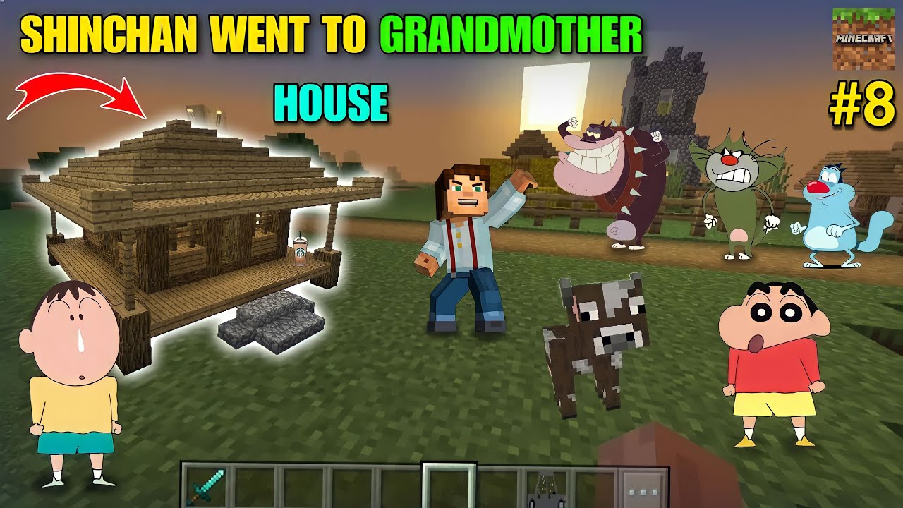Minecraft Shinchan Went To Grandmother House With Oggy and Jack ...