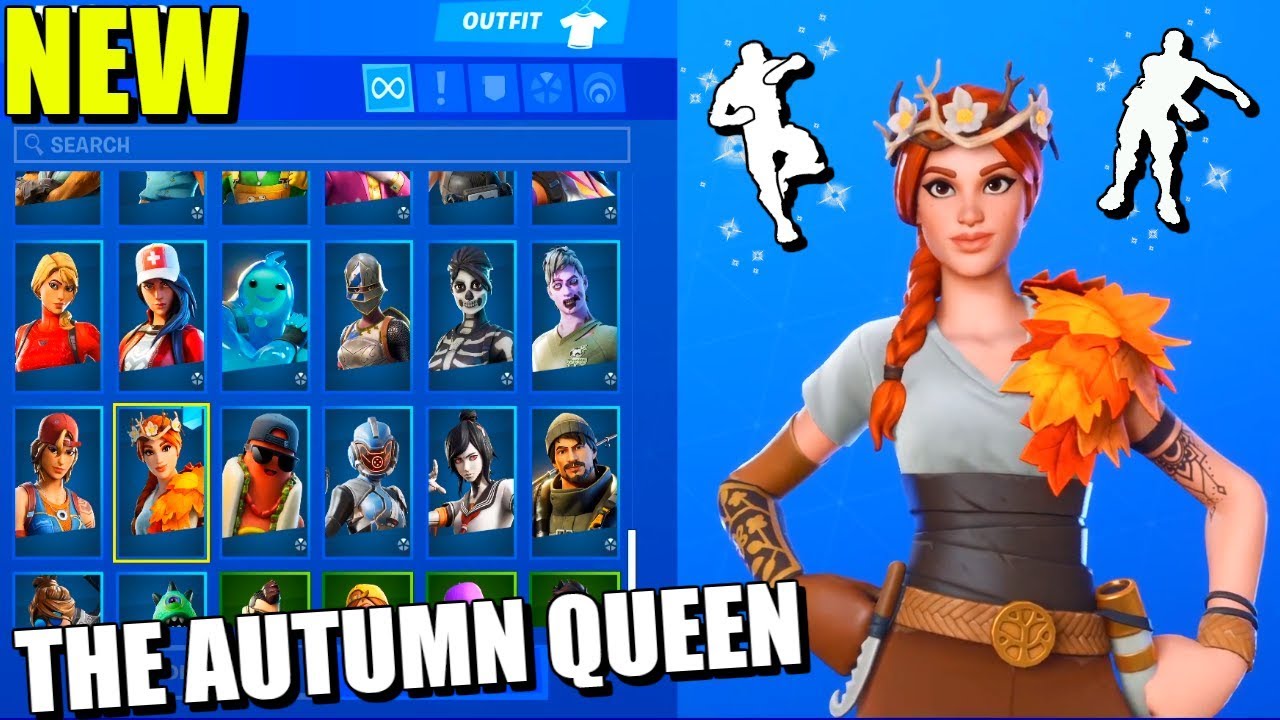 FORTNITE THE AUTUMN QUEEN SKIN w/ALL POPULAR DANCE EMOTES - YouTube