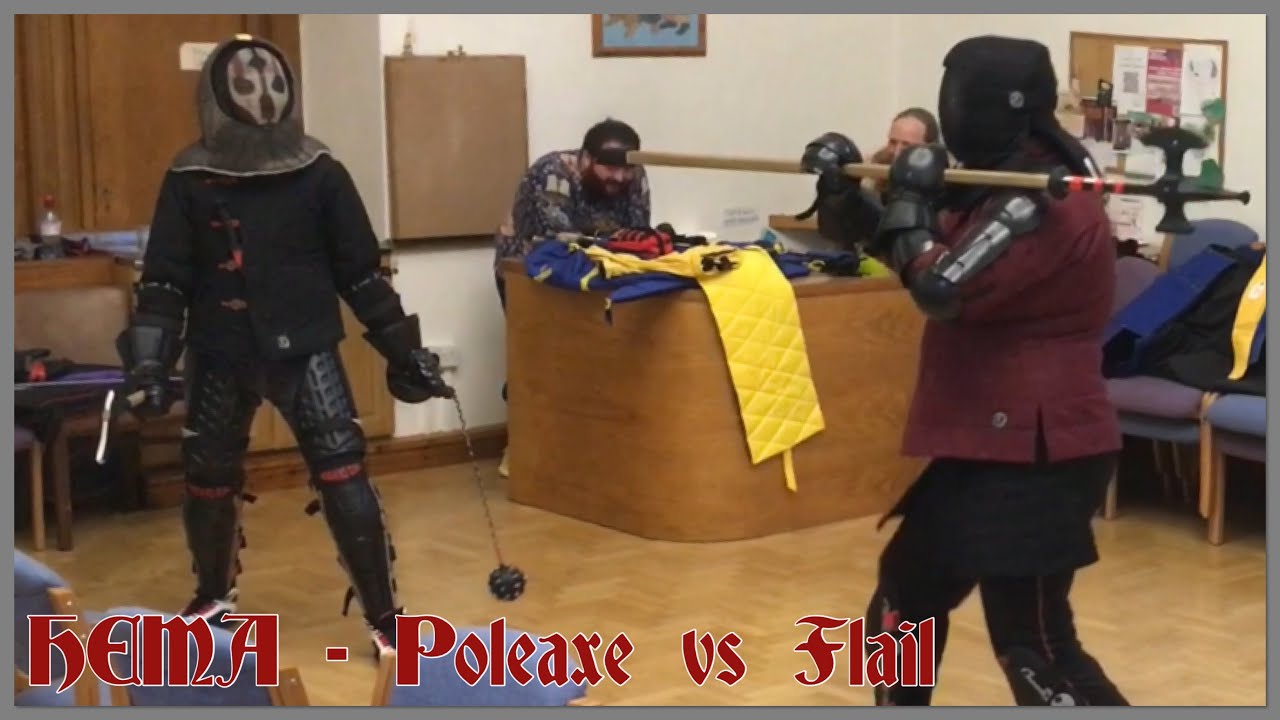 475 - HEMA Sparring - Poleaxe vs Flail (and sidearms) (Synthetic) - Highlights - YouTube