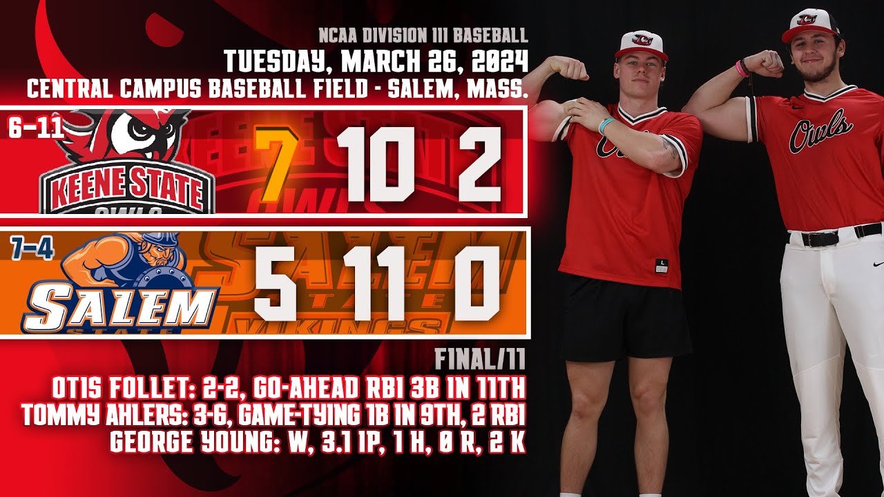 Keene State Baseball Highlights at Salem State 3/26/2024 - YouTube