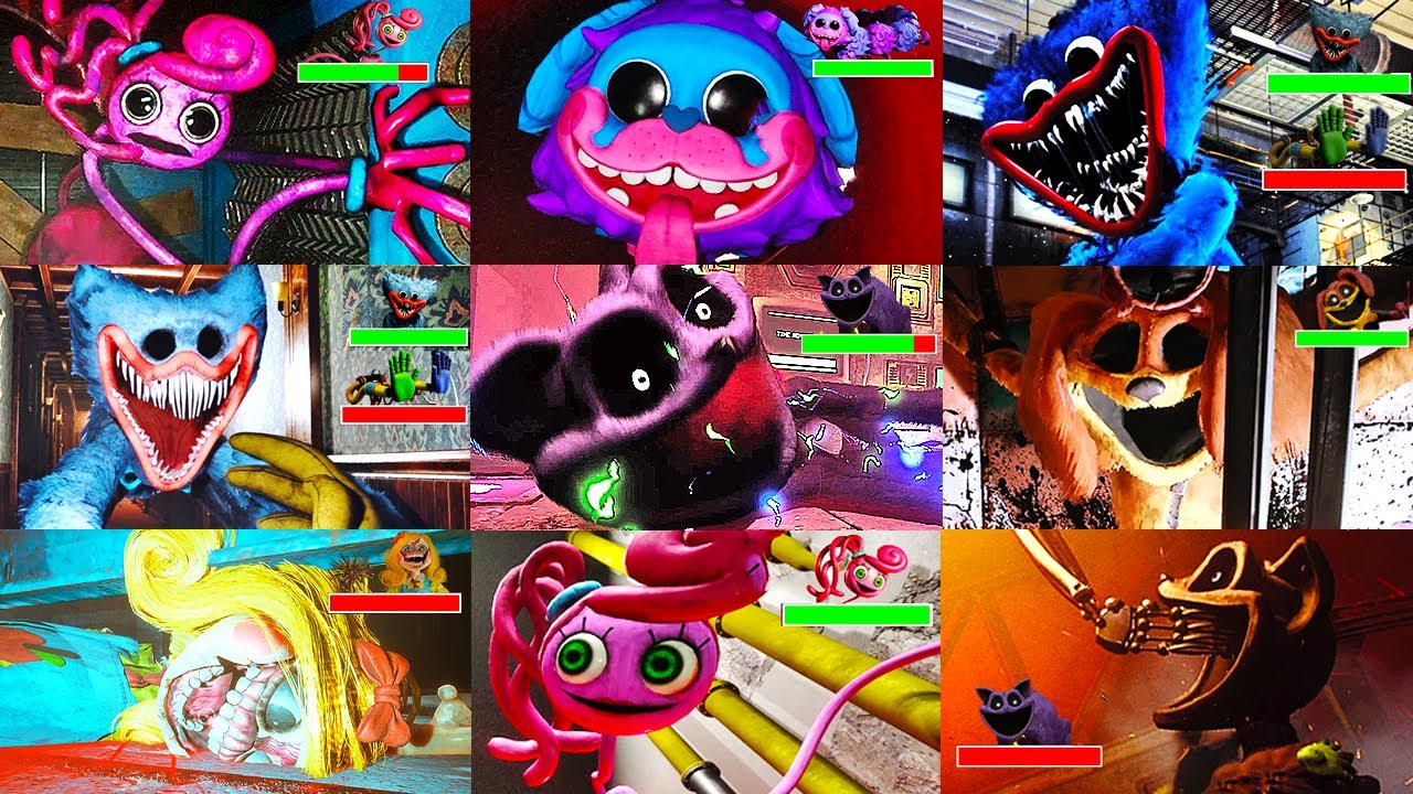 Poppy Playtime 1-3 - All BOSSES SCENES & FIGHTS with HEALTH BARS - YouTube