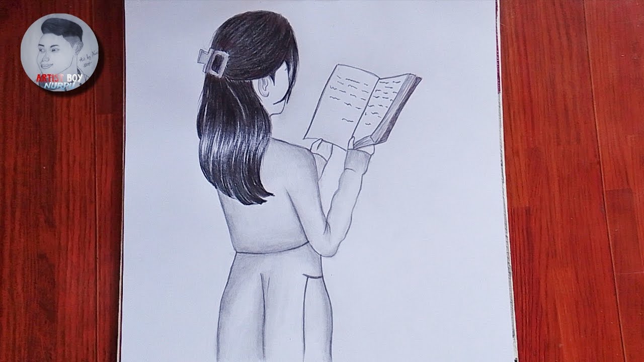 How to draw a girl reading a book | Girl drawing easy step by step ...