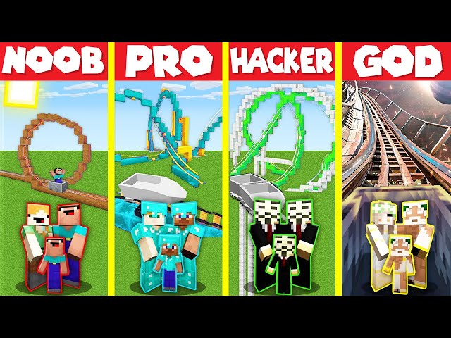 Minecraft Battle: ROLLERCOASTER HOUSE BUILD CHALLENGE - NOOB vs PRO vs ...