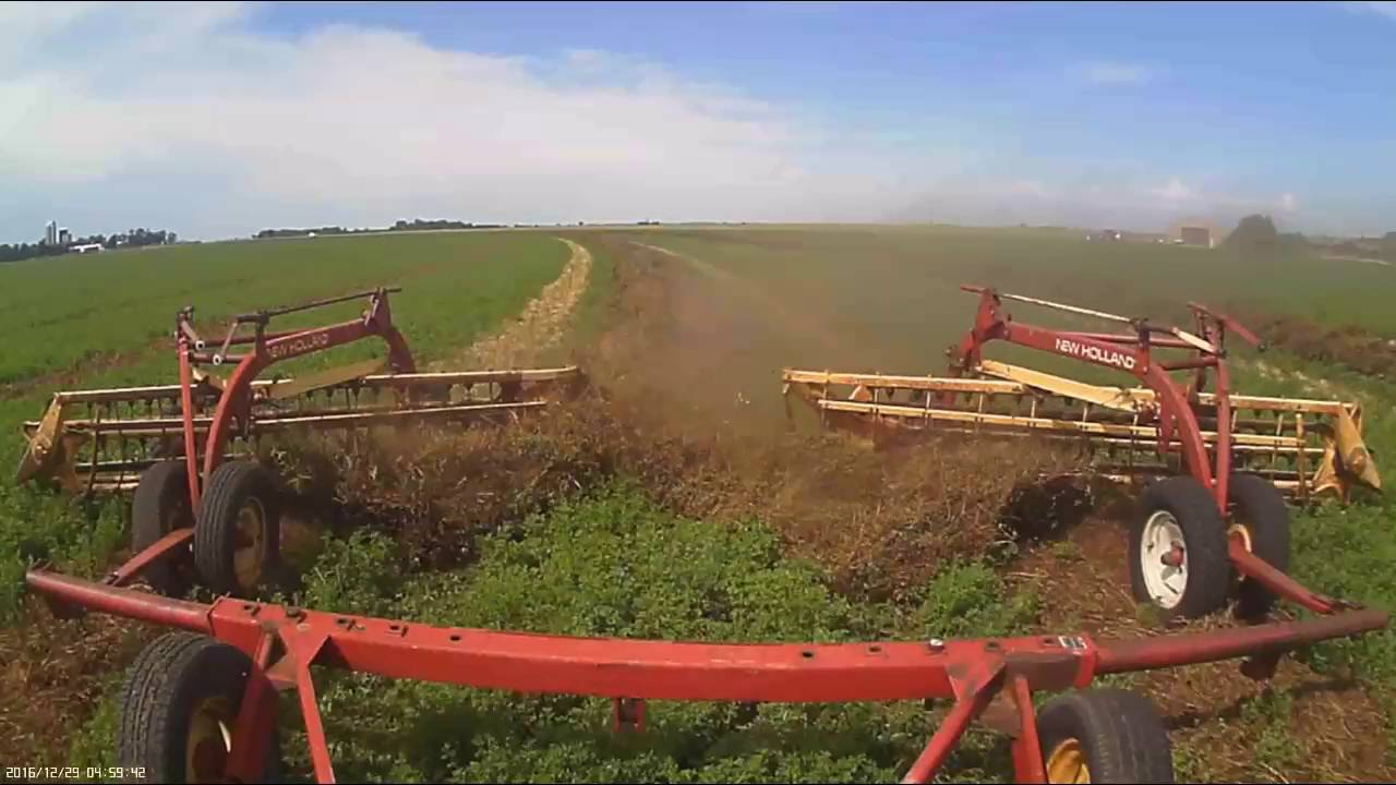 Raking with New Holland Rakes - YouTube