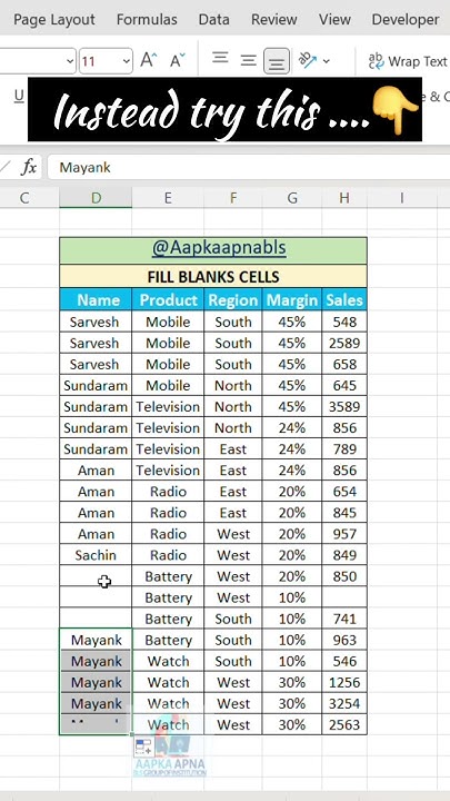 Don't fill blank cells like this.... #exceltips #excel #exceltricks #googlesheets #spreadsheet ...