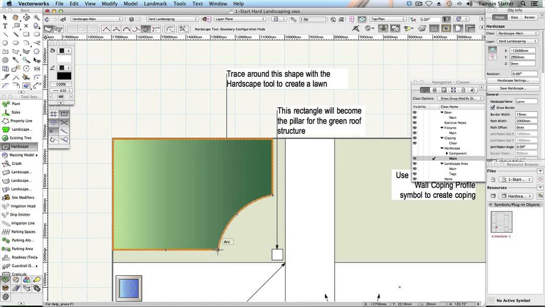 Vectorworks Landmark 2014: Create Hard Landscape Areas - 10 - YouTube