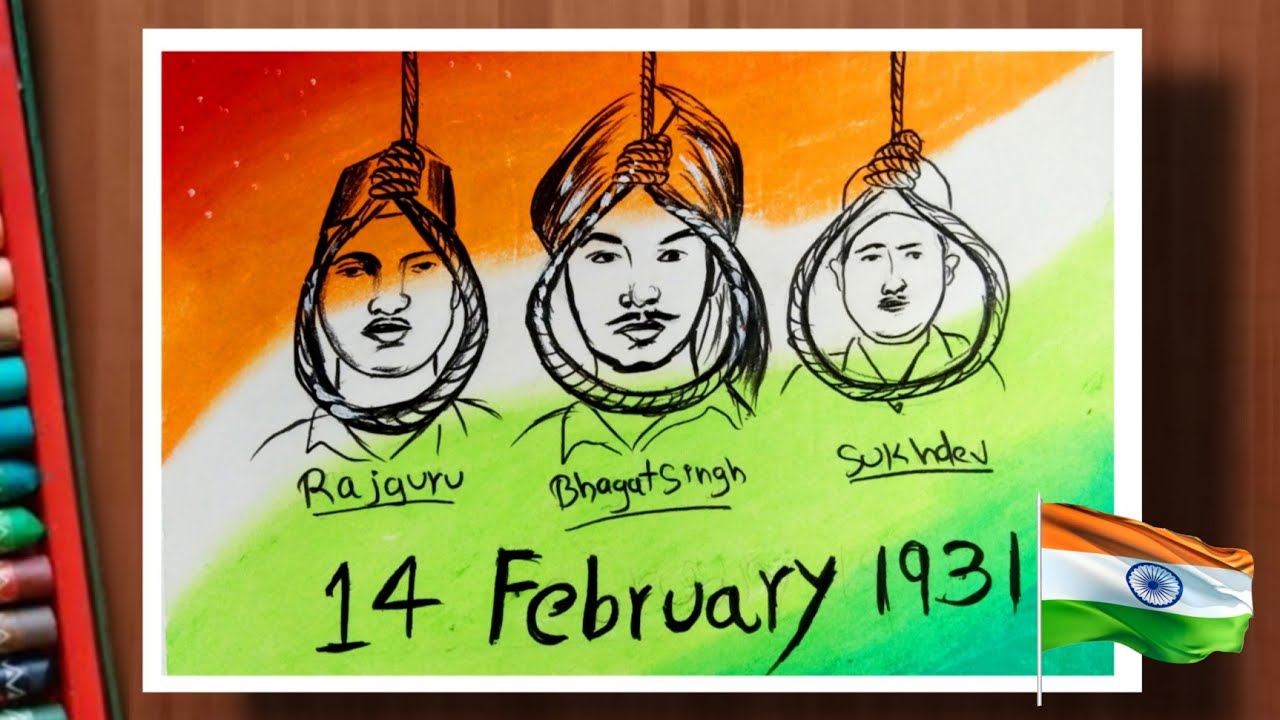 bhagat Singh, rajguru & sukhdev 🇮🇳🙏 Shaheed diwas drawing ...