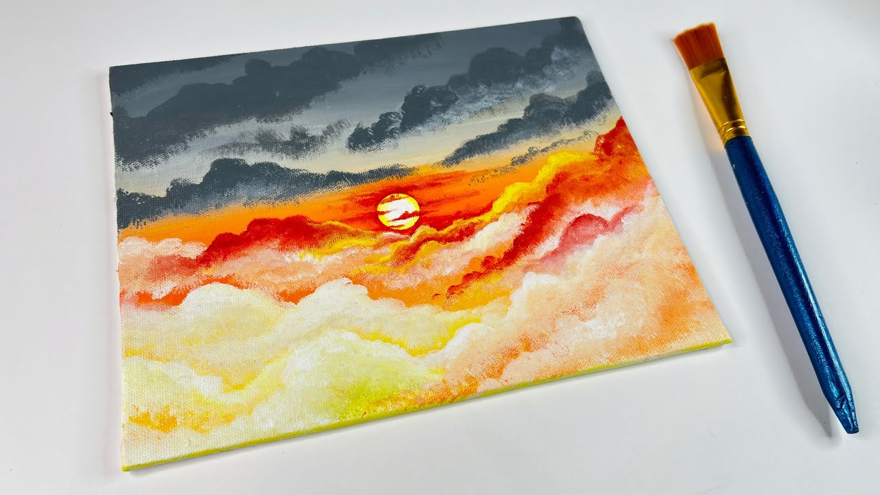 Sunset Between Clouds - Acrylic Painting | Easy Way to Paint Sunset ...