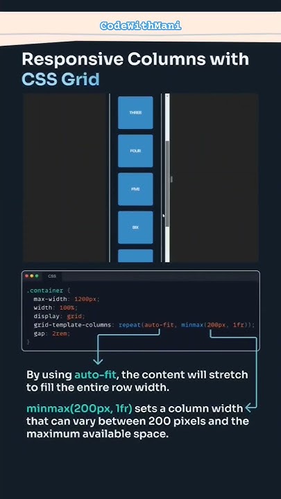 How to create responsive column with CSS grid for web development #coding #shortsvideo # ...
