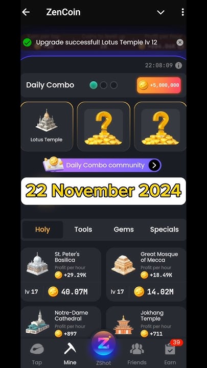 Zen coin daily combo 22 NovemberZen coin today combo cards 22 November | Zen coin airdrop - YouTube