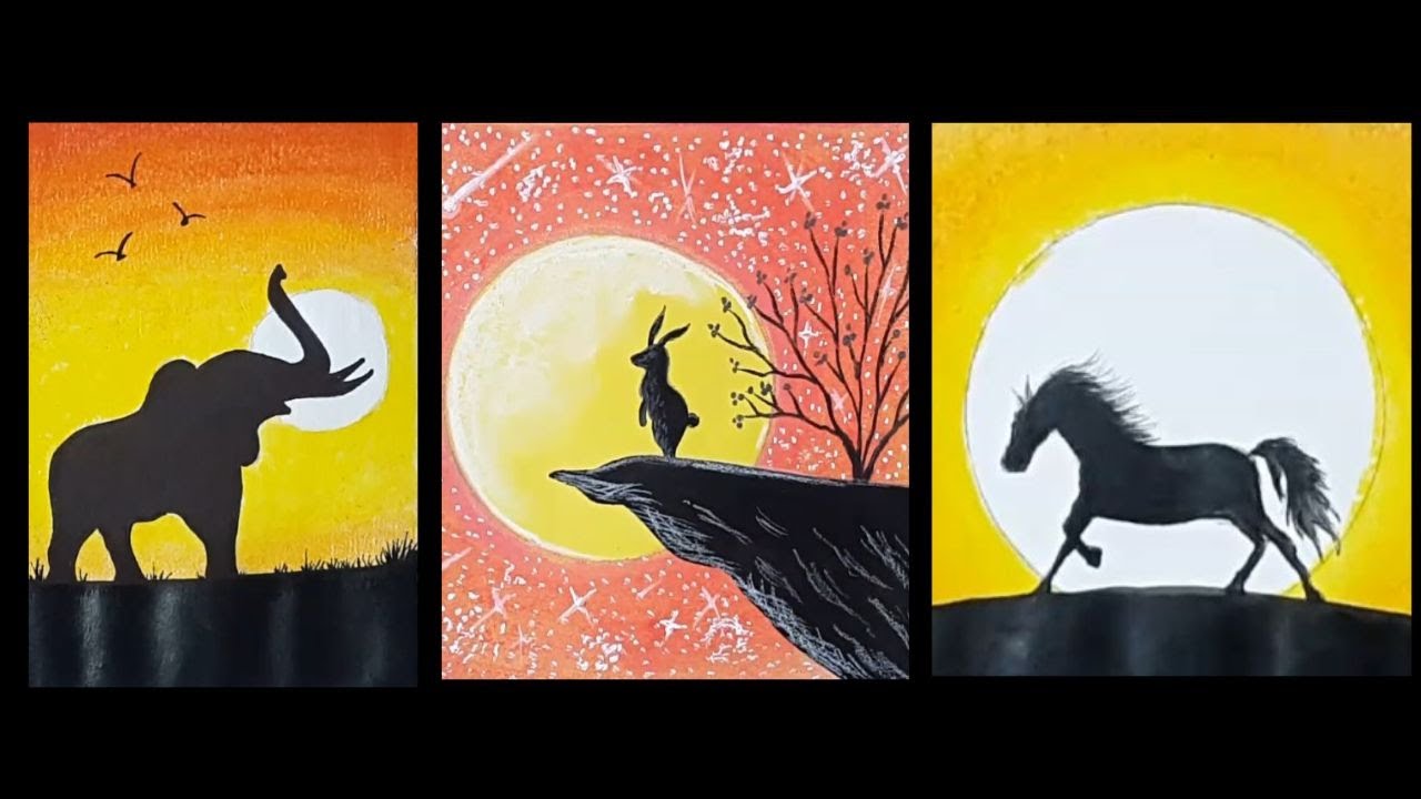 Rabbit Horse Elephant 3 Animals Oil Pastel Drawing | Pintreso - YouTube