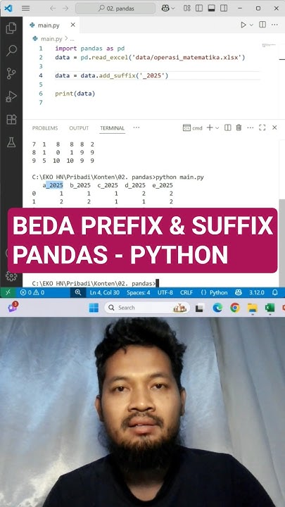 Beda prefix dan suffix pandas #tutorialpython #datascientist #kuliahdatasains #fyp #add_suffix ...