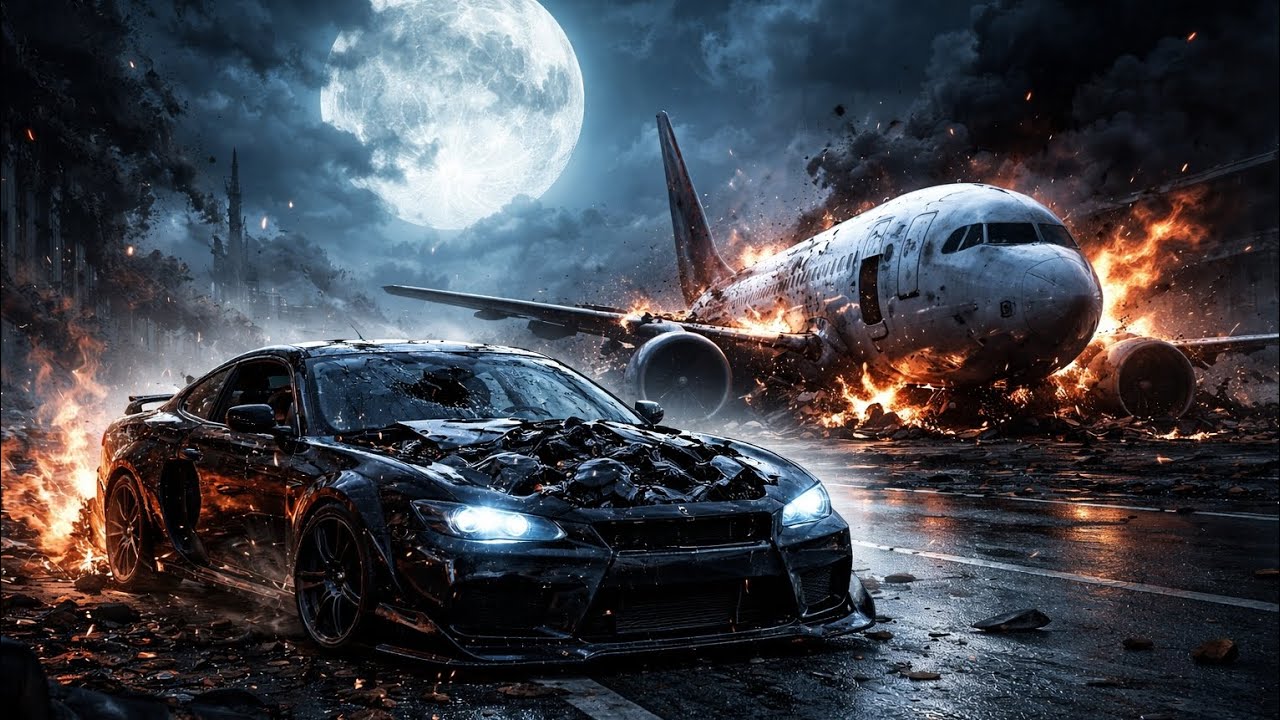 3D Black Car vs Airplane Crash 😱 | Moon Night Action Scene | Car Game ...