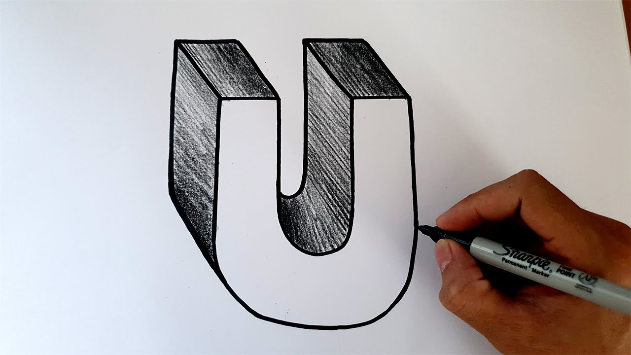 Letter "U" 3D | How To Draw 3D "U" Letter (Follow Drawing) Easy Step By ...